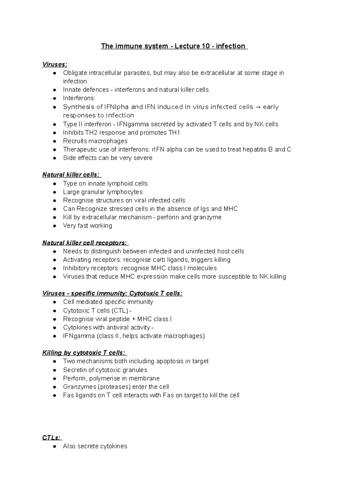 The immune system - Lecture 10 - infection - The immune system ...