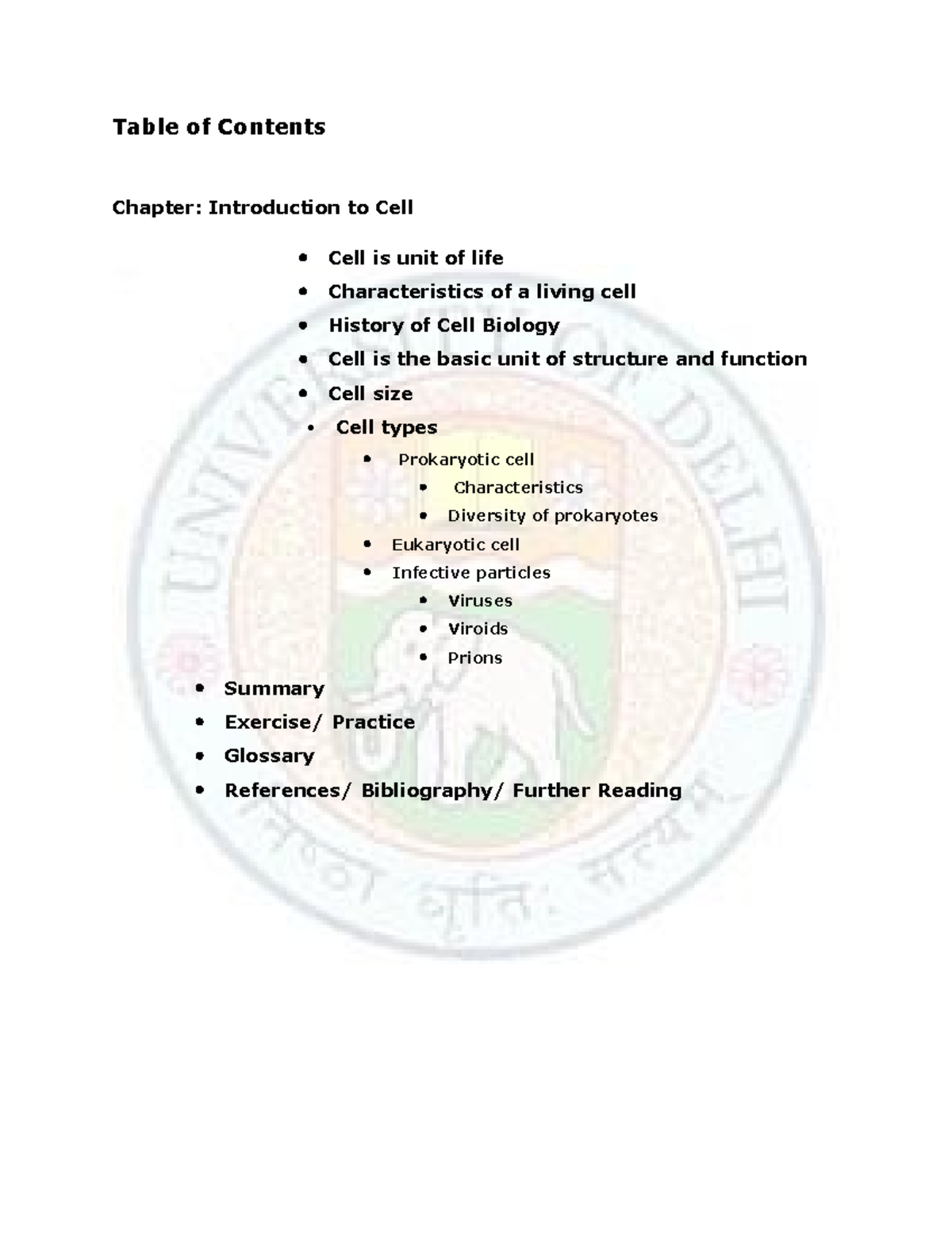 Unit -13 introduction to cell - Table of Contents Chapter: Introduction ...