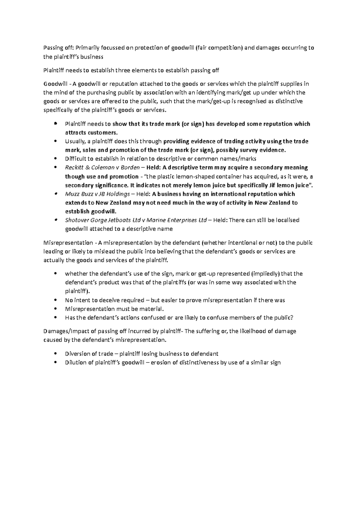 Passing off and S9 FTA roadmap - Passing off: Primarily focussed on ...