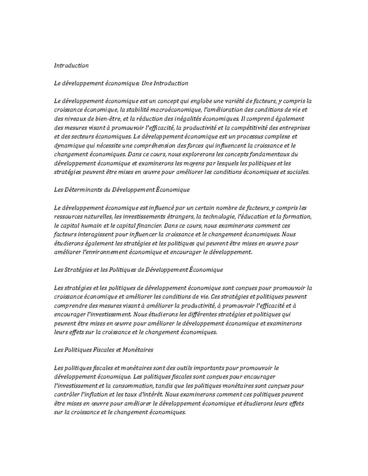 Economic Development Study Notes - Introduction Le développement ...