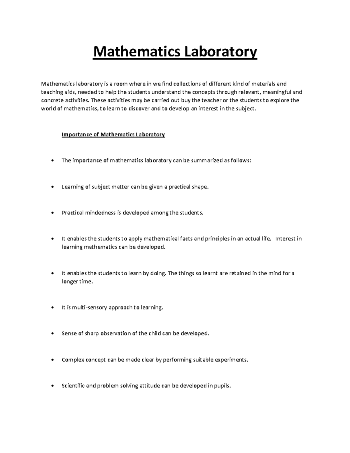 Mathematics Laboratory - Mathematics Laboratory Mathematics laboratory ...