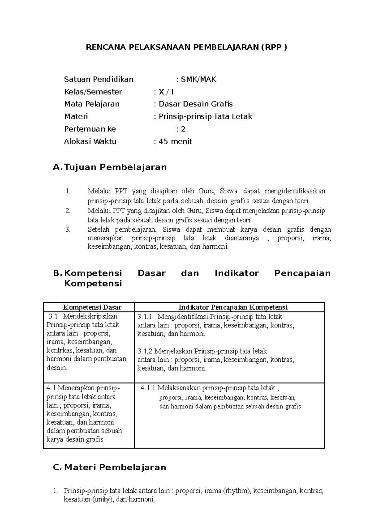RPP SMK X Prinsip-prinsip Tata Letak - RENCANA PELAKSANAAN PEMBELAJARAN ...