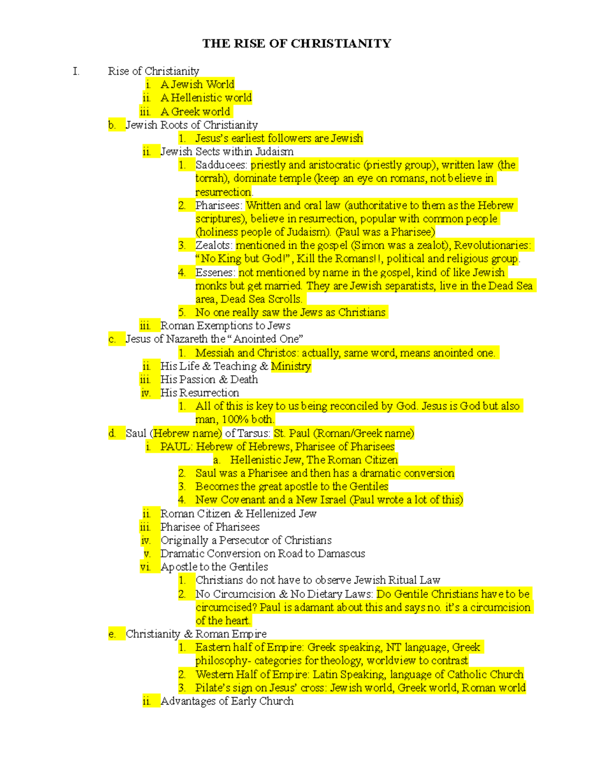Rise of Christianity notes - THE RISE OF CHRISTIANITY I. Rise of ...