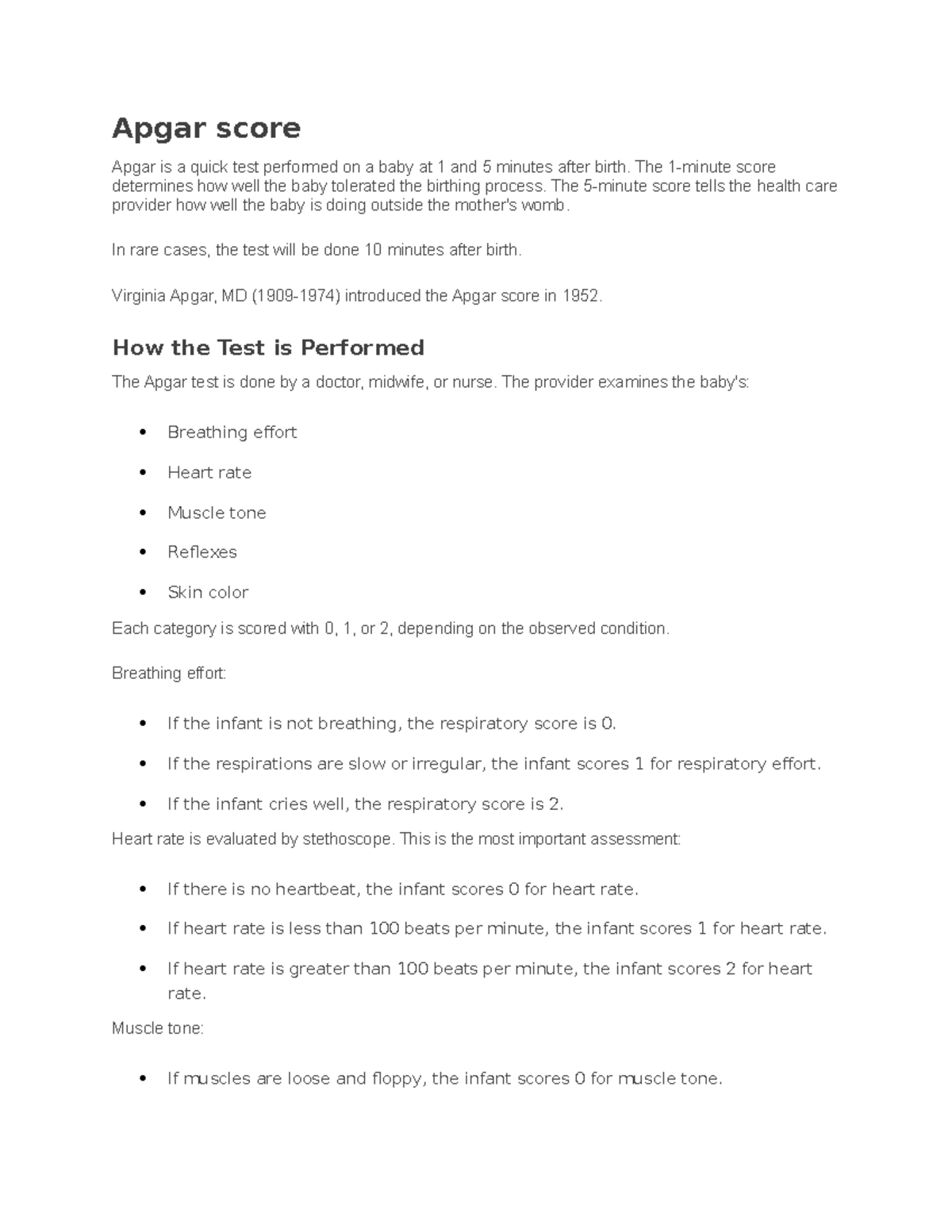 Apgar Score - Apgar score Apgar is a quick test performed on a baby at ...