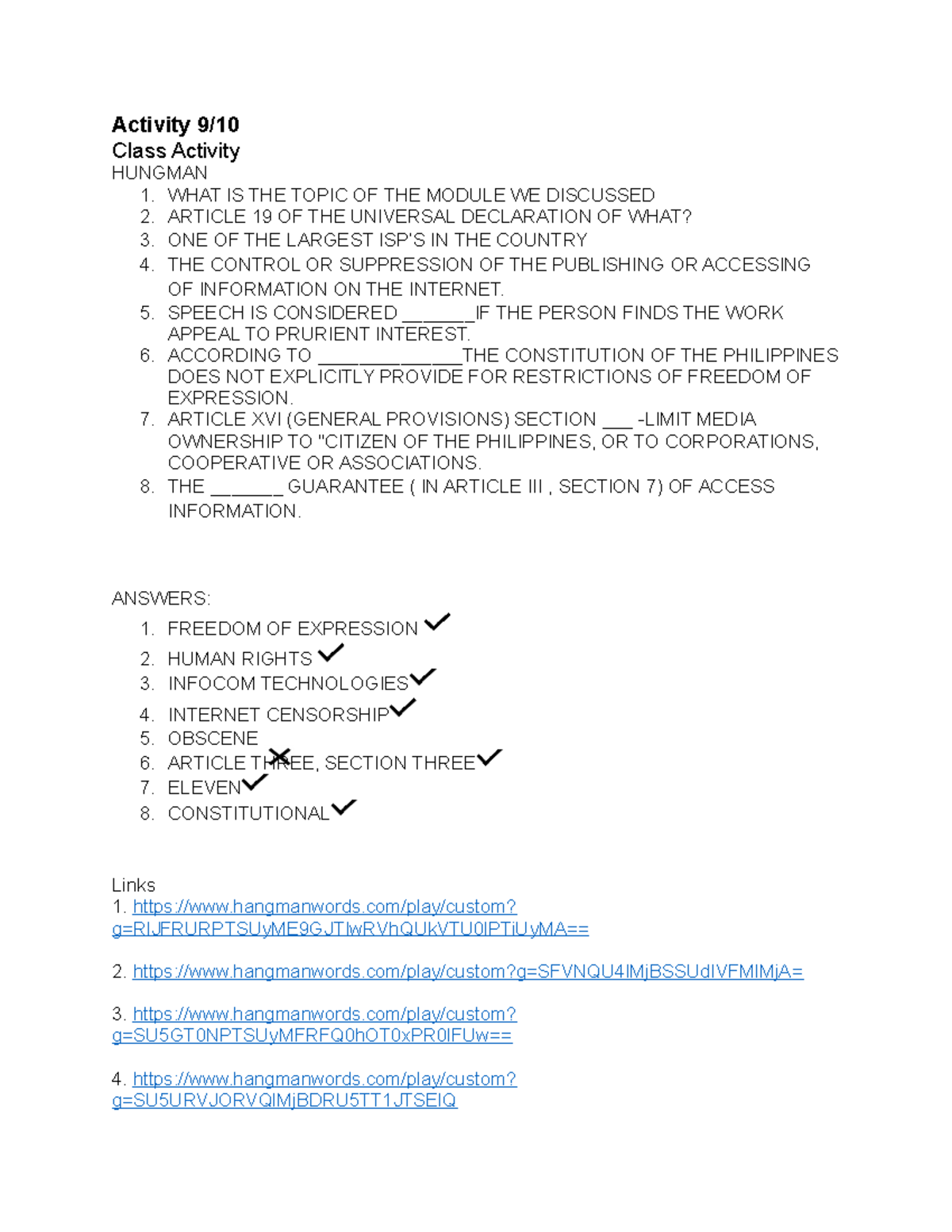 Activity - WHAT IS THE TOPIC OF THE MODULE WE DISCUSSED 2. ARTICLE 19 ...
