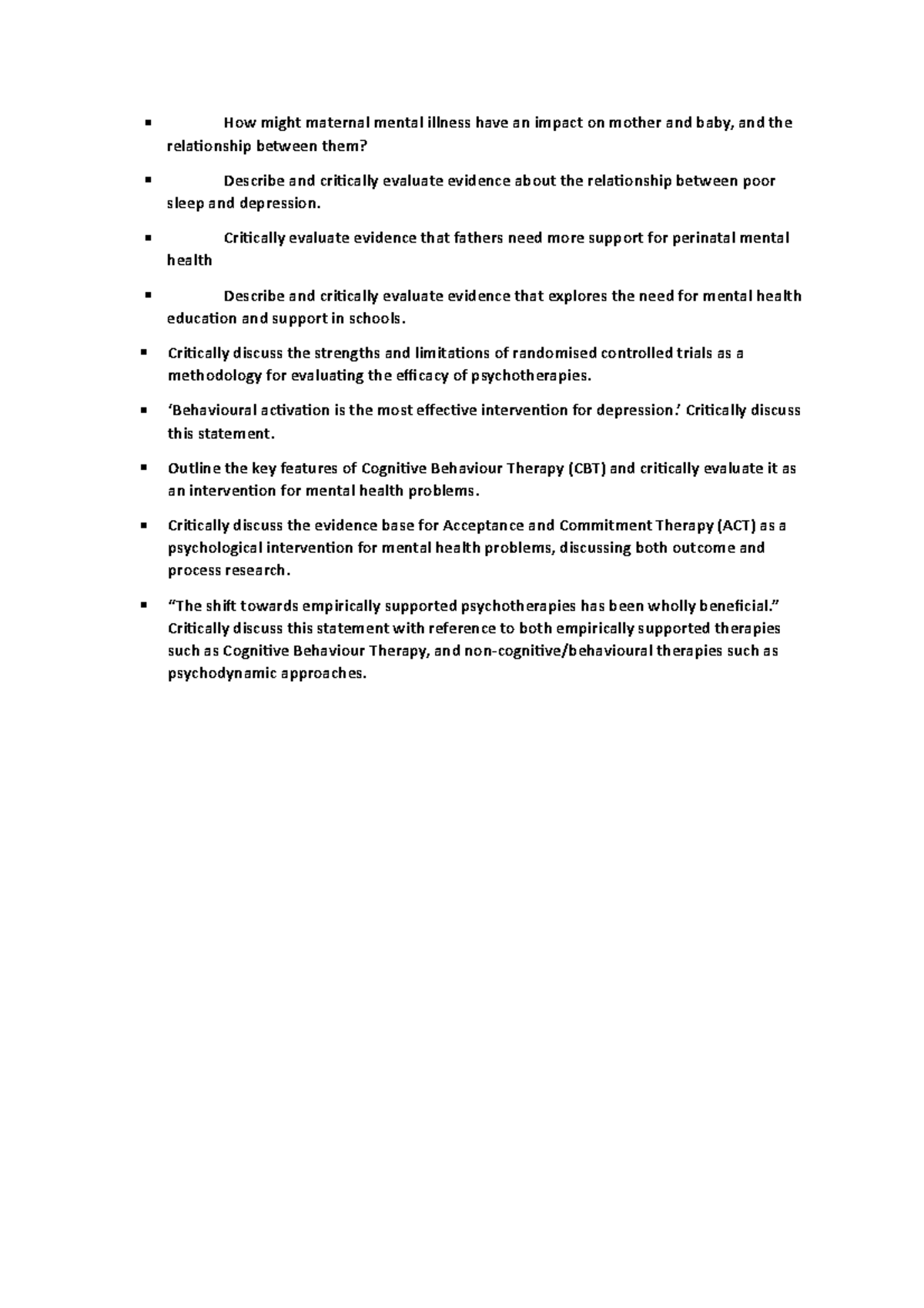 Clinical psychology entire unit revision notes and questions - How ...