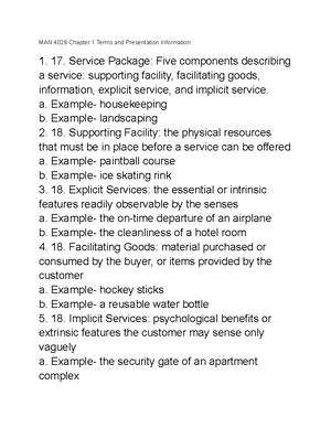 Chapter 2 Service Operations - MAN 4029 Chapter 2 Terms and ...
