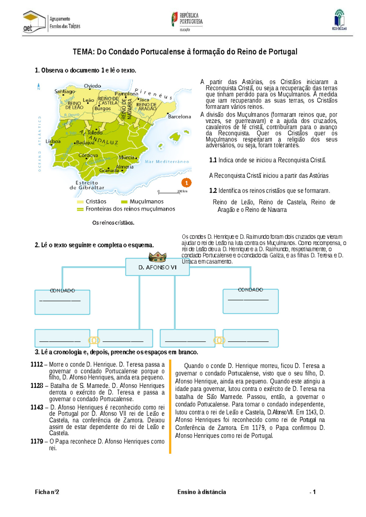 Ficha 2 - Do Condado Portucalense ao Reino de Portugal - Disciplina de ...