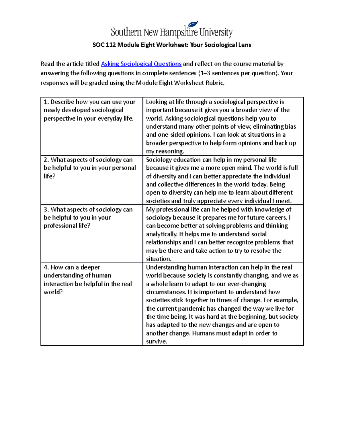 SOC 112 Module Eight Worksheet - Your responses will be graded using ...