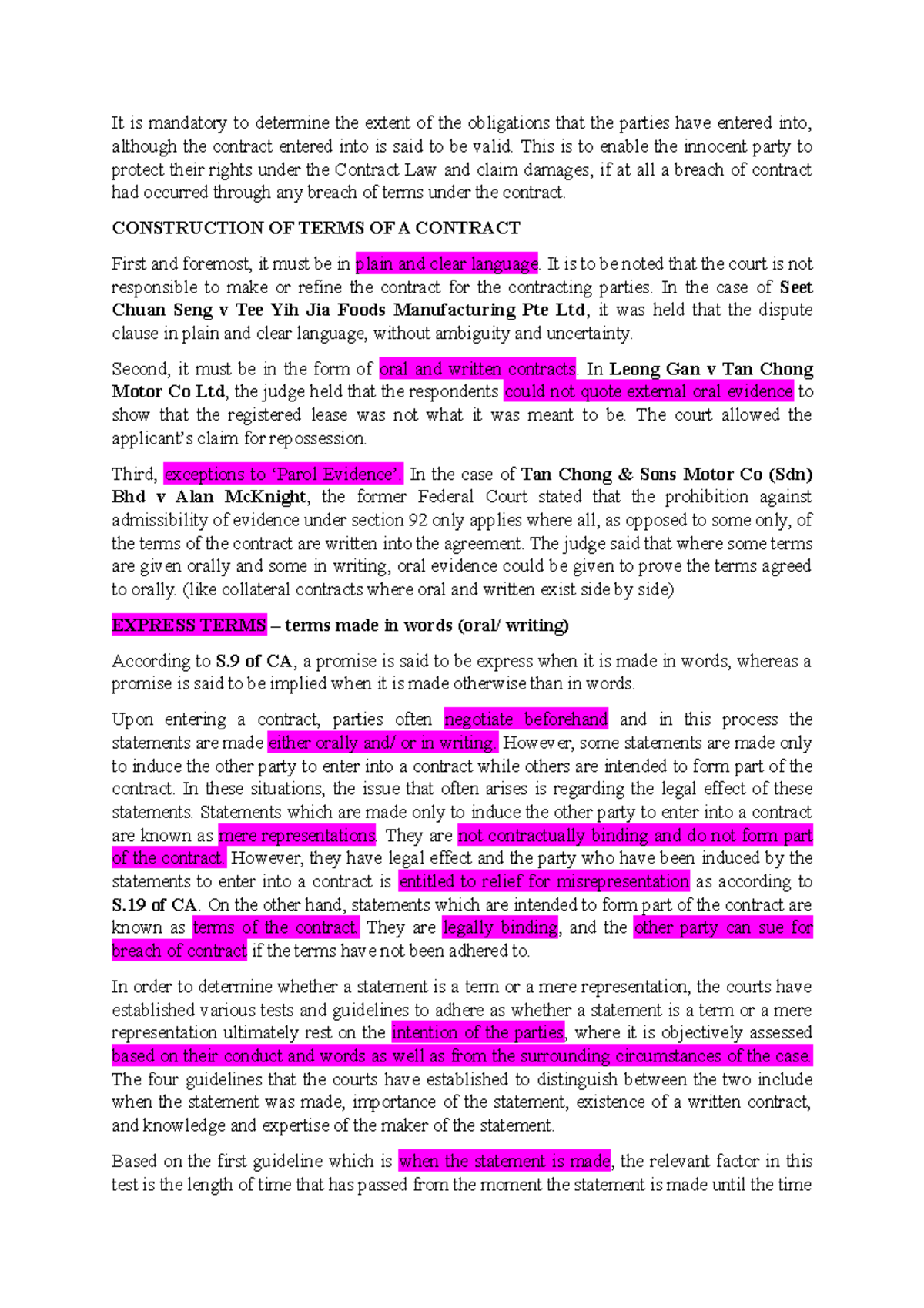 Terms of Contract Notes with additional information - It is mandatory ...