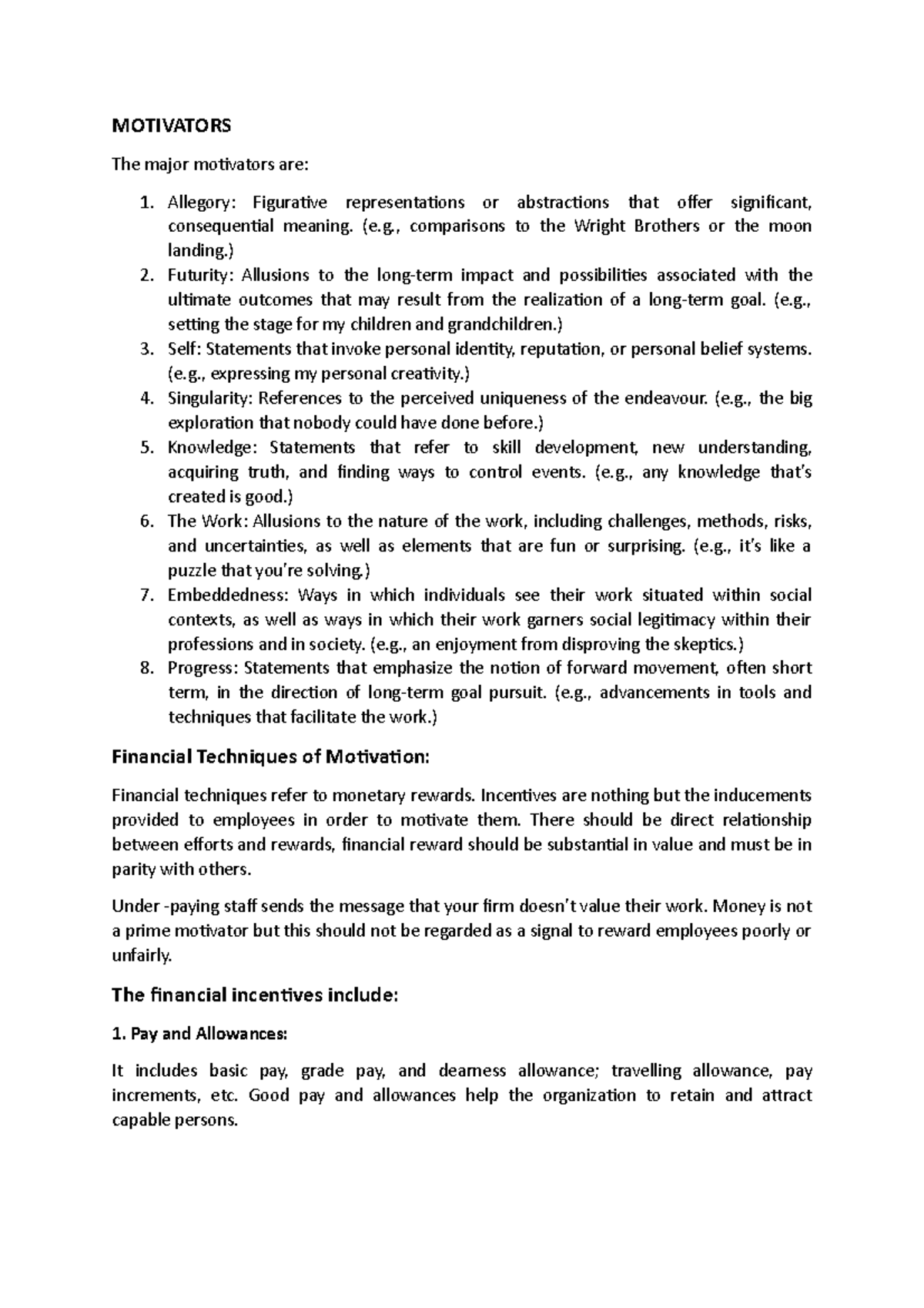 Motivators - MOTIVATORS The major motivators are: Allegory: Figurative ...