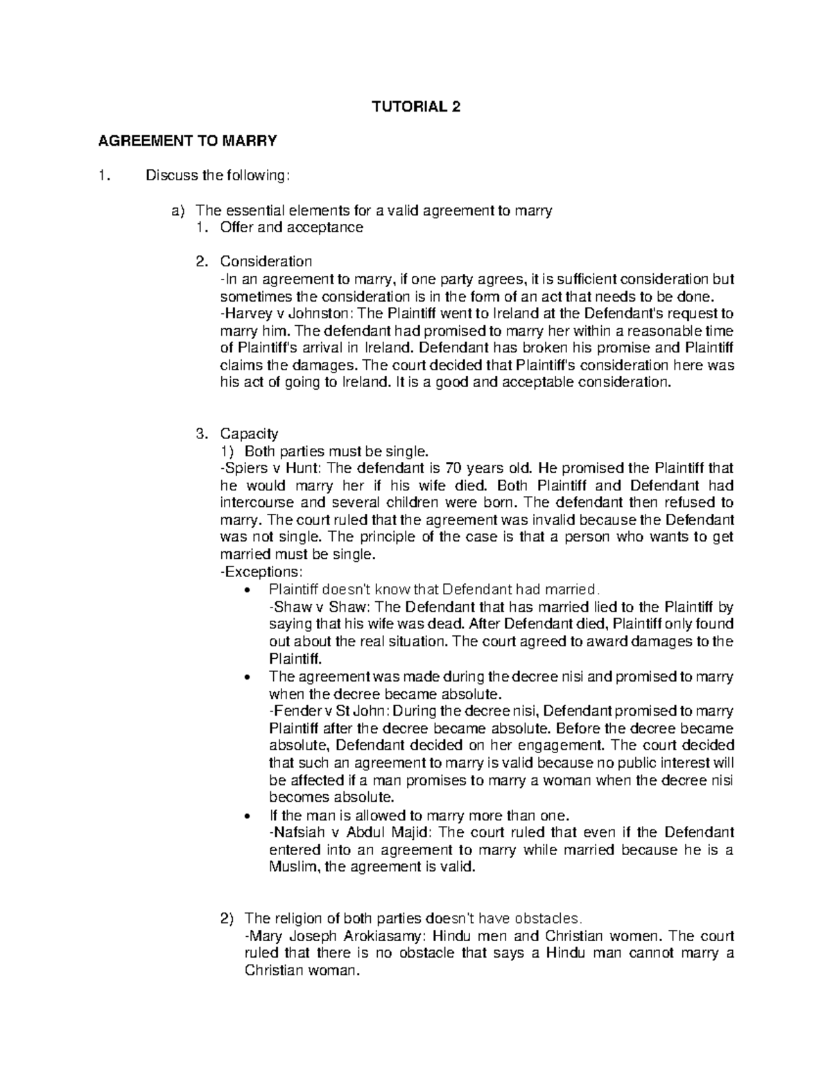 Tutorial 2 - a sample answer for tuto 2 - TUTORIAL 2 AGREEMENT TO MARRY ...