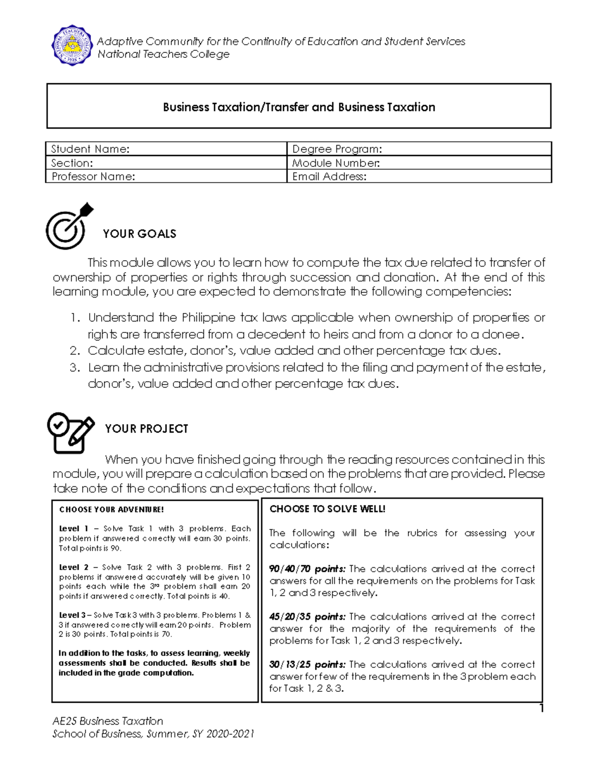 SOB Business Taxation Transfer and Business Taxation - National ...