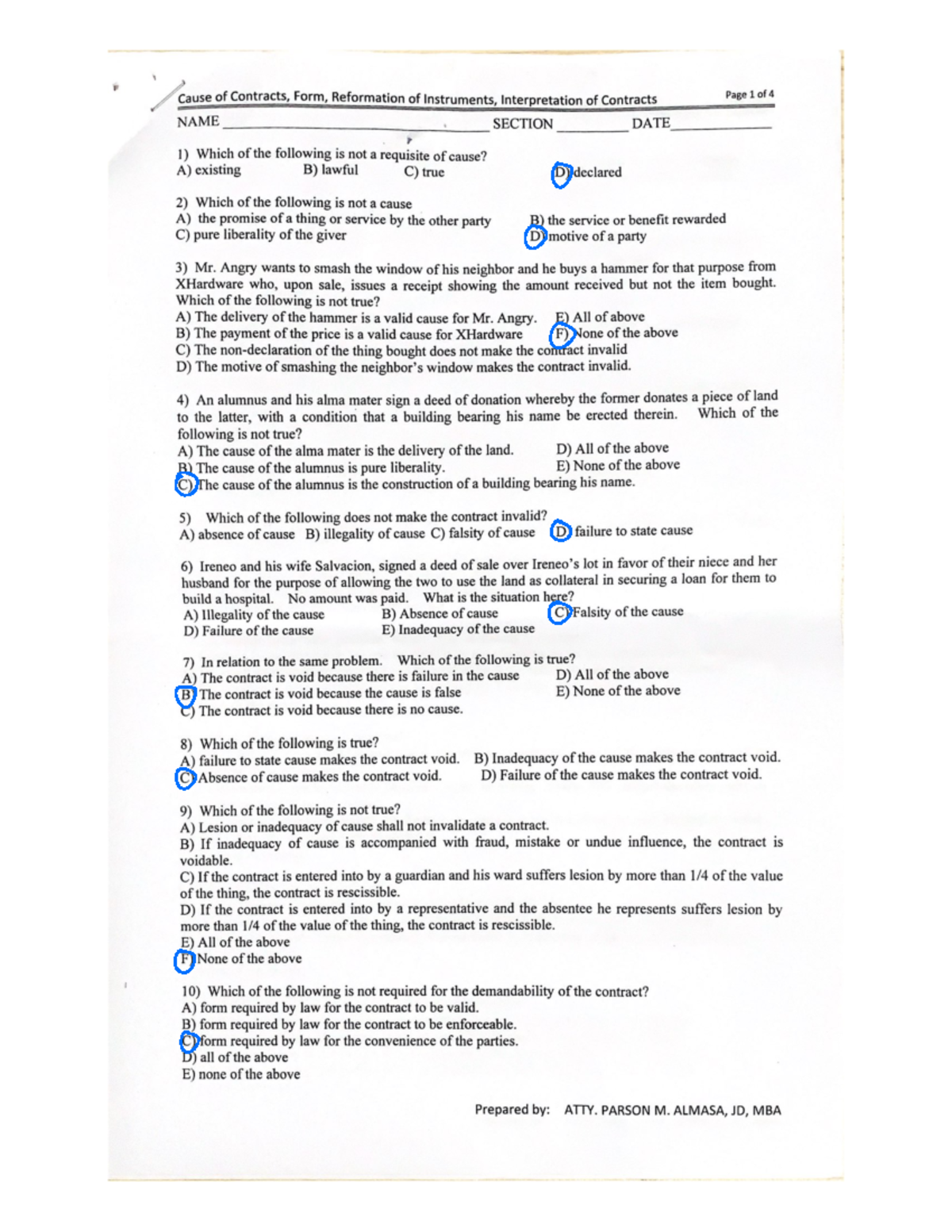 Cause-of-Contracts-Form-Reformation-of-Instruments-Interpretation-of-Contracts 2 - Studocu