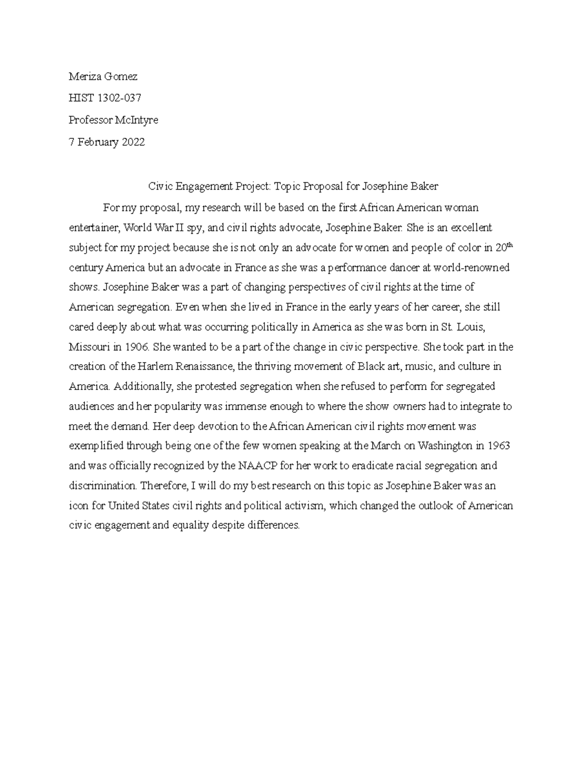 Civic Engagement Topic Proposal - Meriza Gomez HIST 1302- Professor ...
