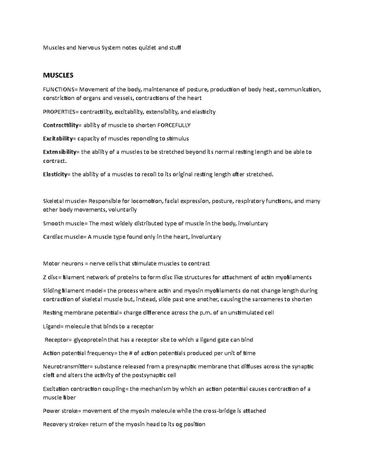 Muscles notes - Muscles and Nervous System notes quizlet and stuf ...