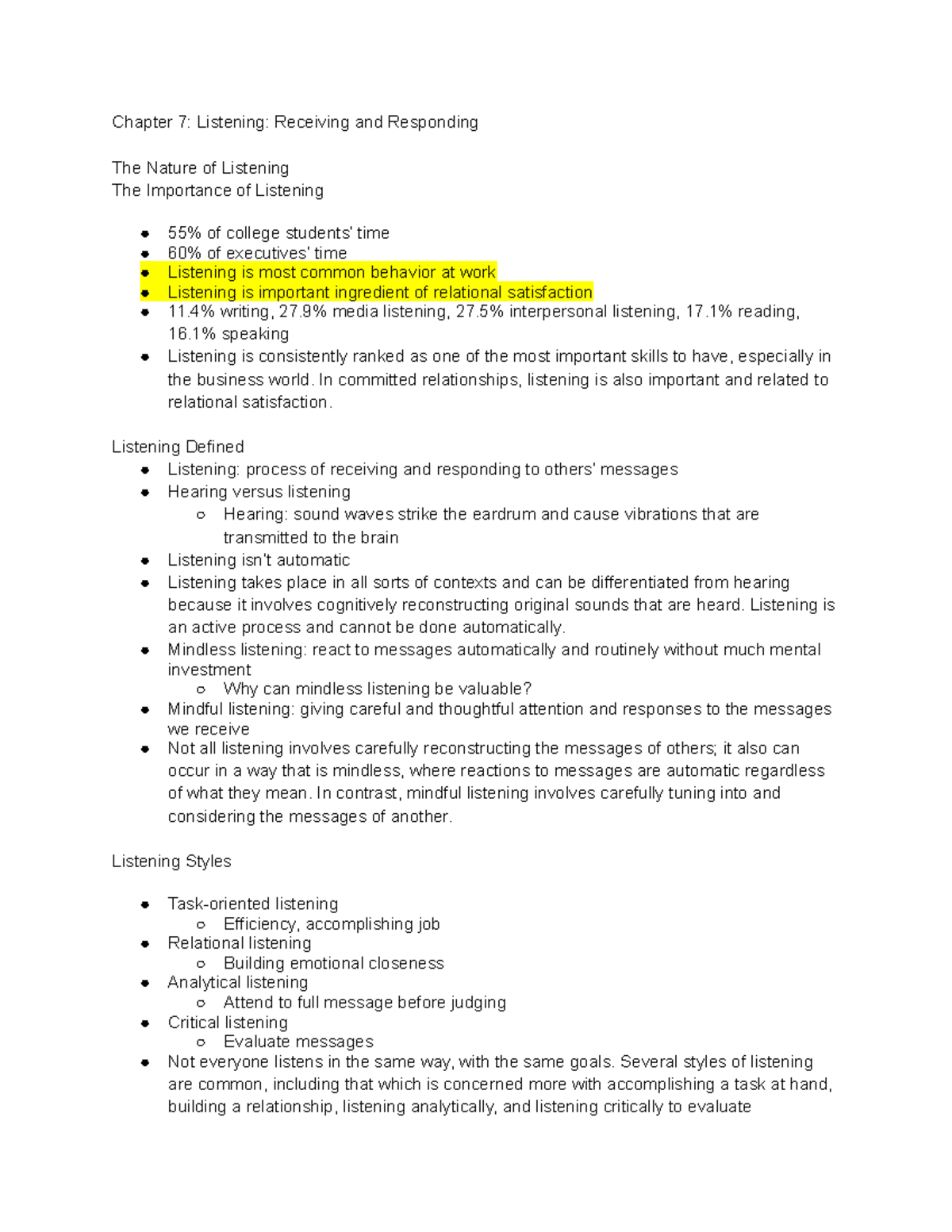 Chapter 7 Listening Receiving & Responding - Chapter 7: Listening ...