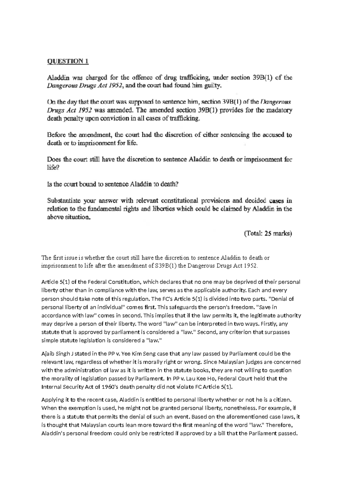 PYQ Consti 2 - tutorial week 10 - The first issue is whether the court still have the discretion ...