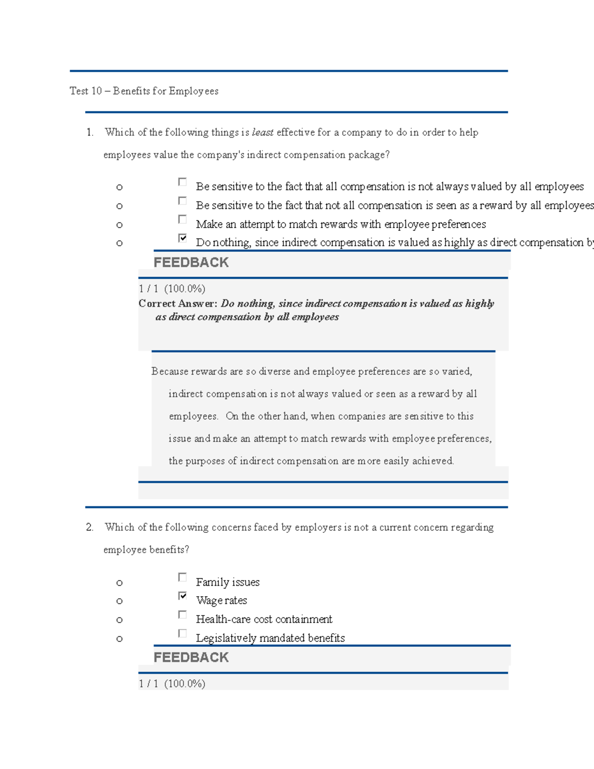 C232 Tests - Practice test questions and answers - Test 10 – Benefits ...