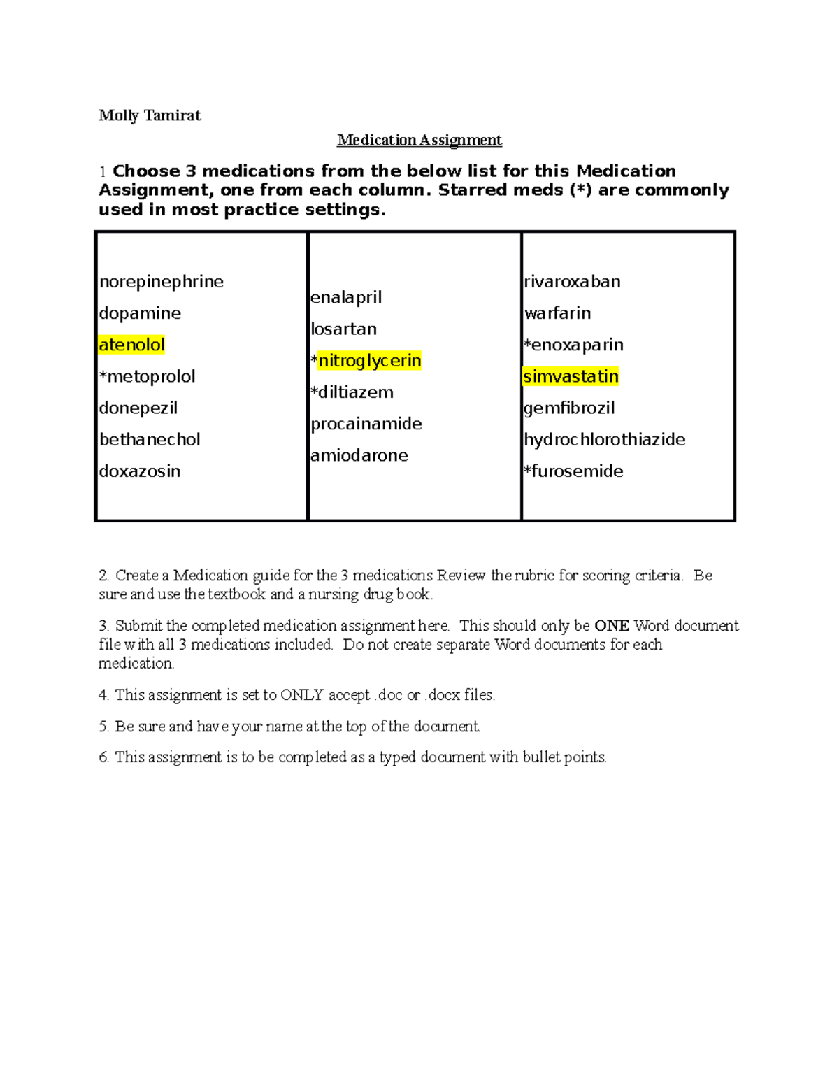 Unit 3 Medication Deep Dive - Molly Tamirat Medication Assignment 1 ...
