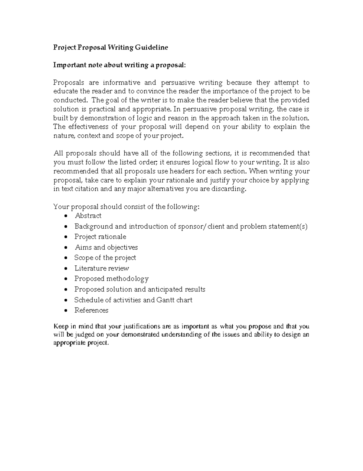 Project proposal guidance - Project Proposal Writing Guideline ...