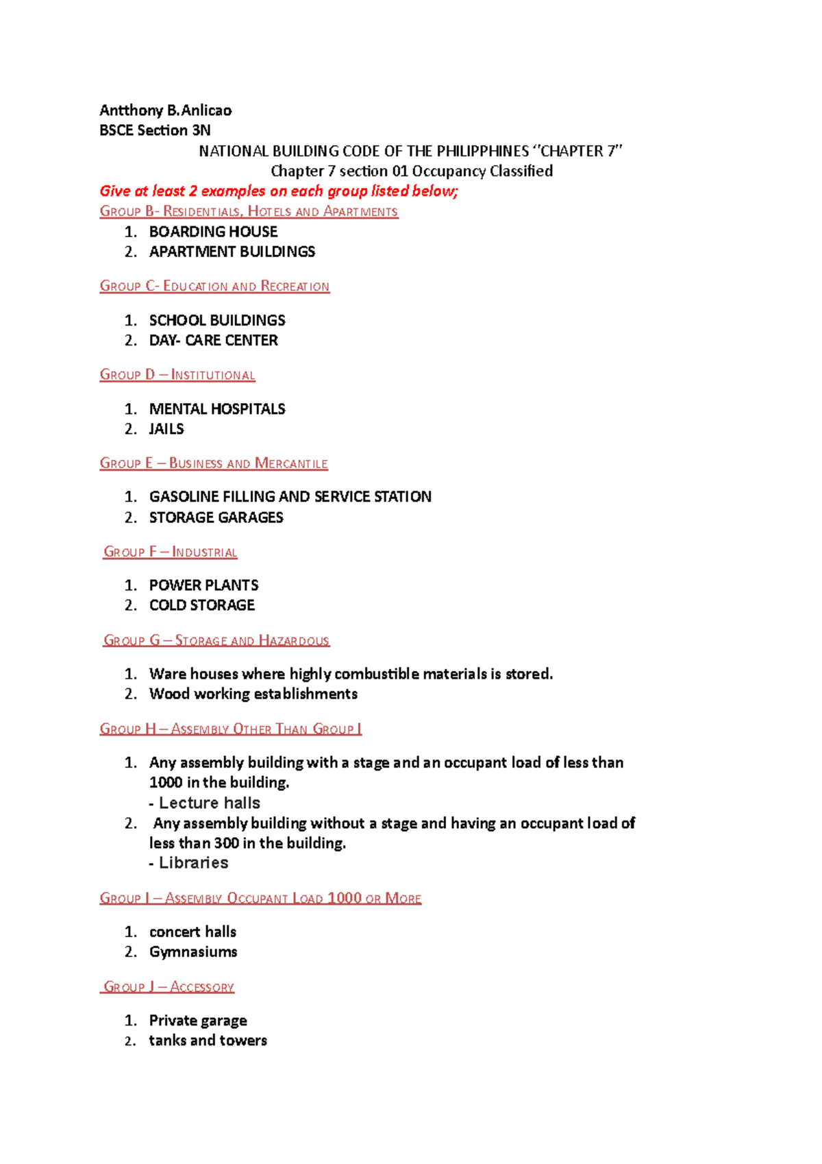 Activity 1 - Antthony B BSCE Section 3N NATIONAL BUILDING CODE OF THE ...