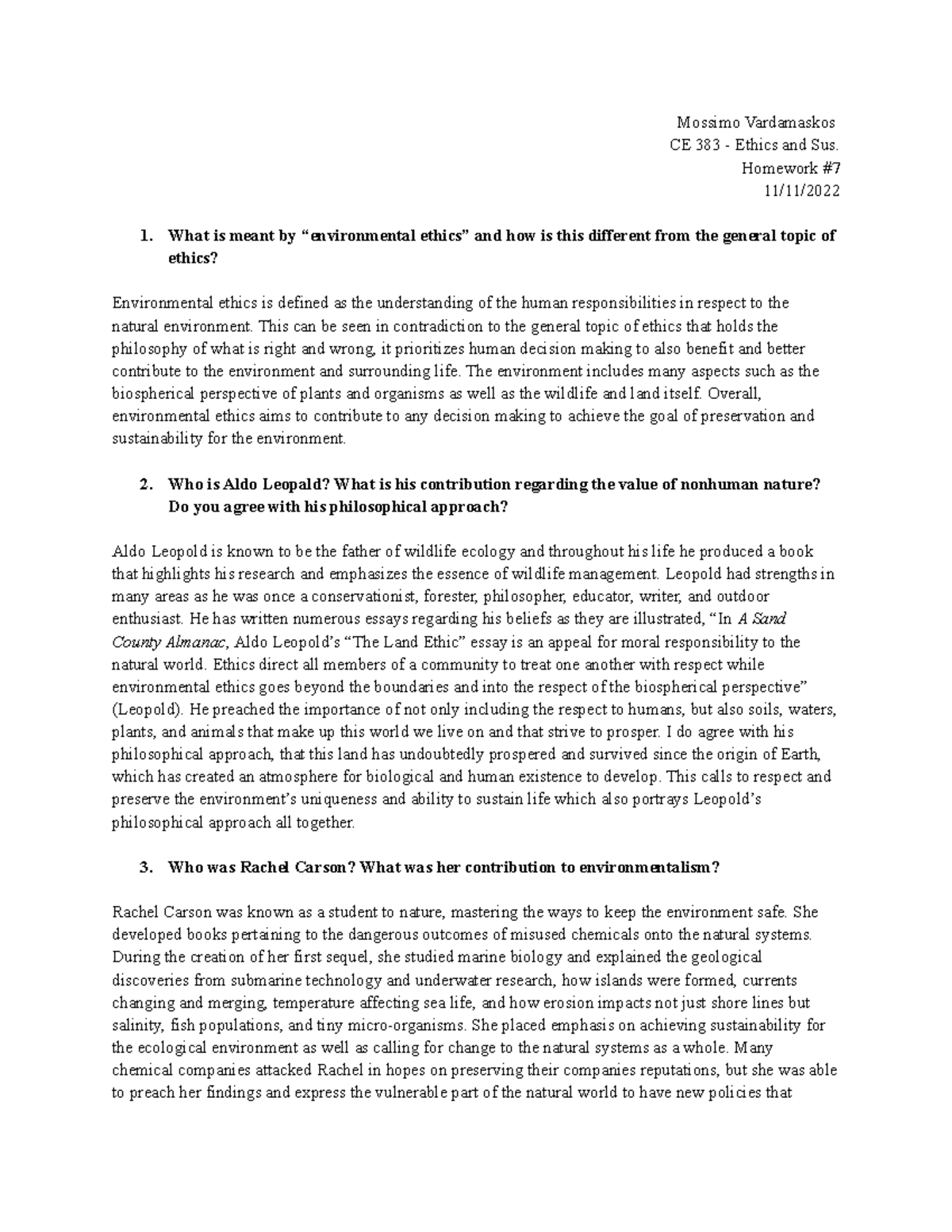 CE 383 - Homework #8 Part #2 - Mossimo Vardamaskos CE 383 - Ethics and ...