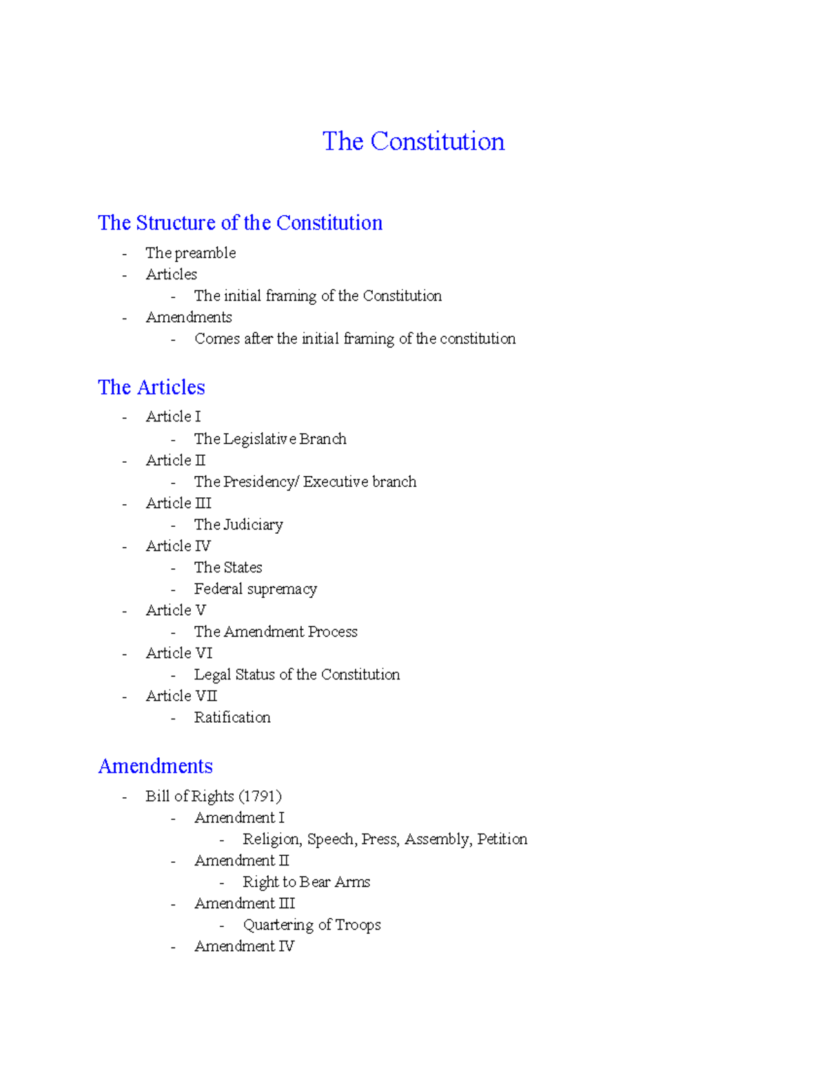 The Constitution Notes - The Constitution The Structure of the ...