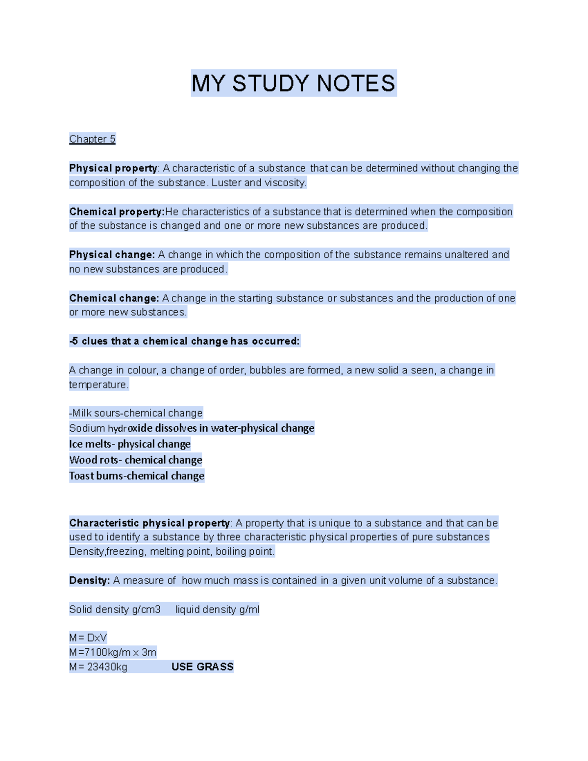 Brief study notes for Exam - MY STUDY NOTES Chapter 5 Physical property ...