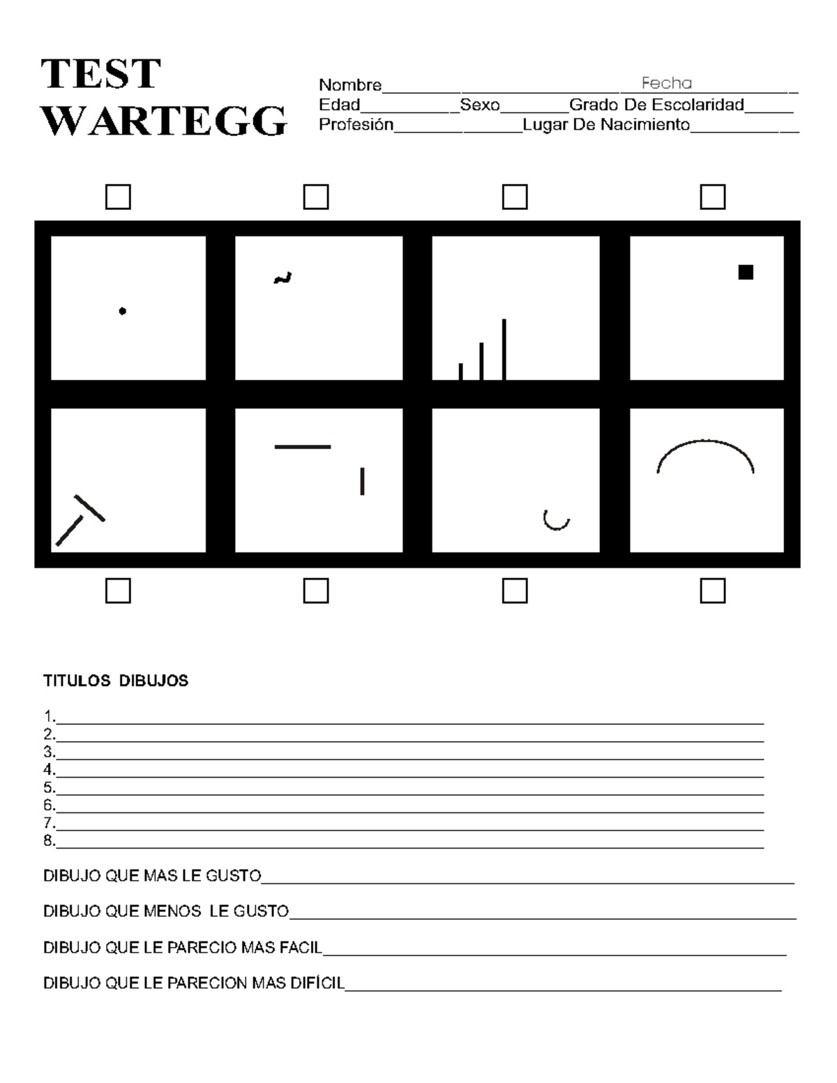 Test Wartegg Hoja de Respuestas - TEST WARTEGG Nombre
