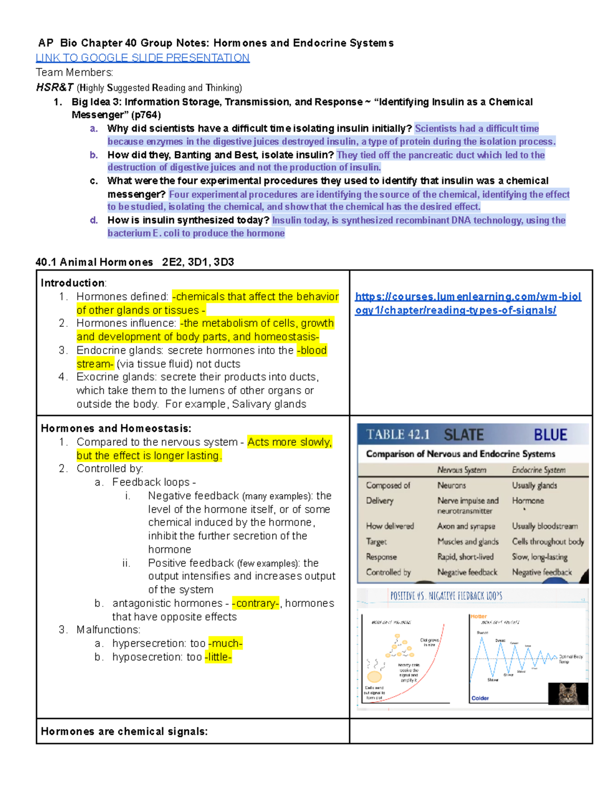 AP Biology Ch 40 - AP Bio Chapter 40 Group Notes: Hormones and ...