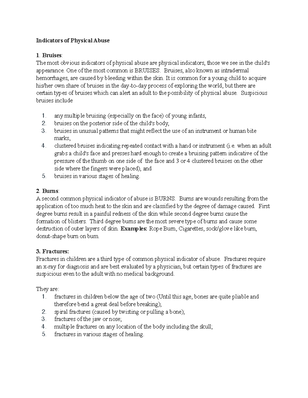 Physical and Sexual Abuse - Indicators of Physical Abuse 1. Bruises ...