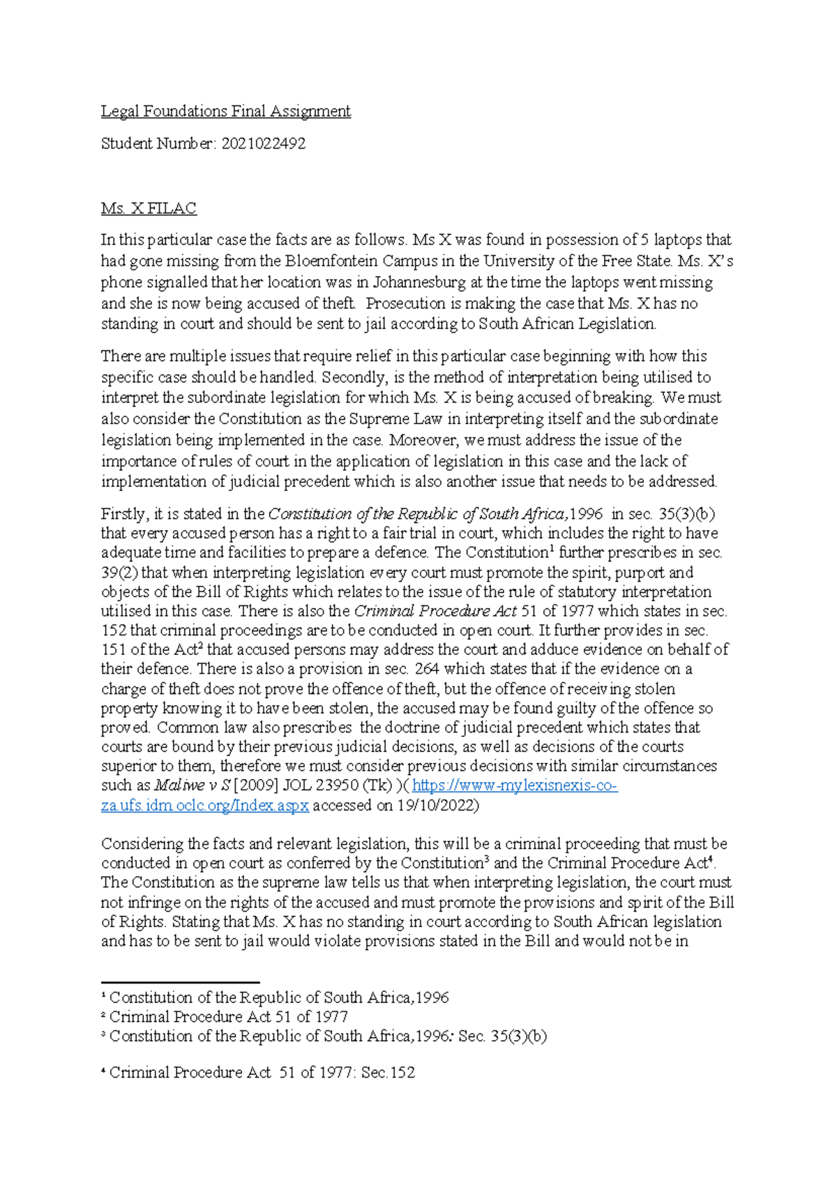 Legal Foundations Final Assignment - Legal Foundations Final Assignment ...