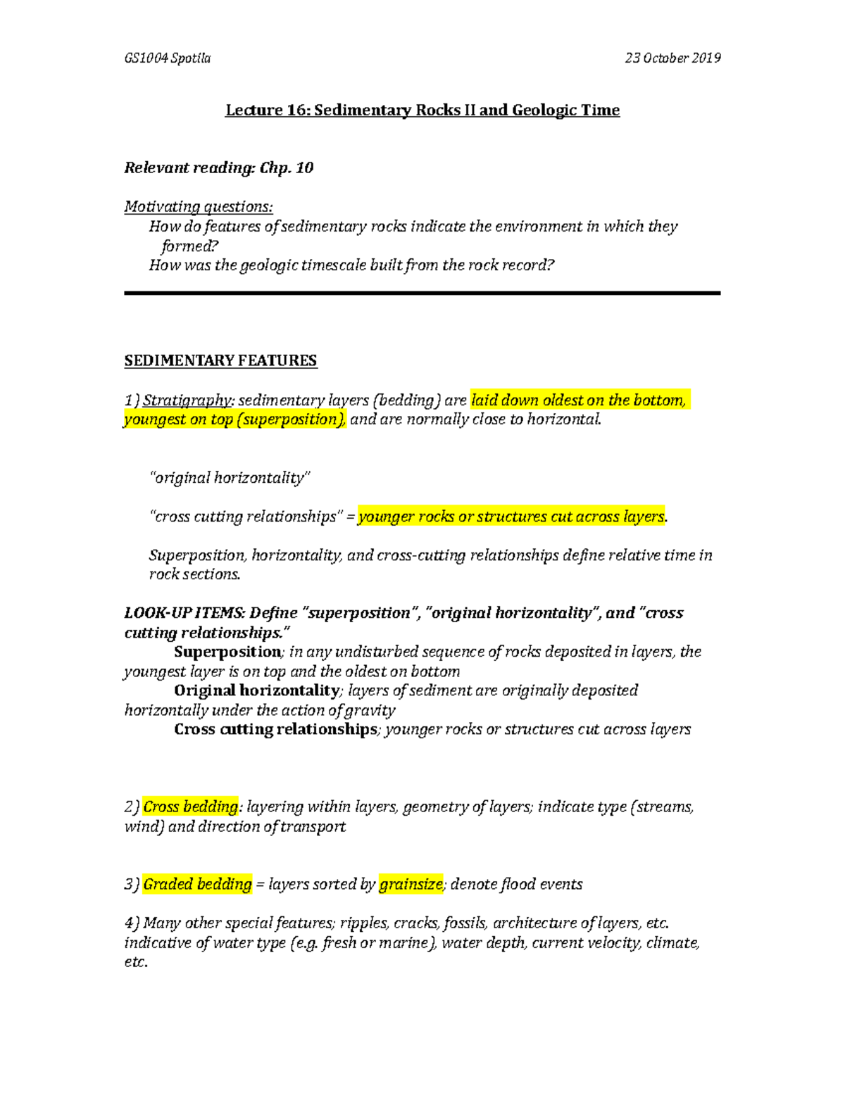 GEOS-Lecture Notes 16 - Lecture 16: Sedimentary Rocks II and Geologic ...