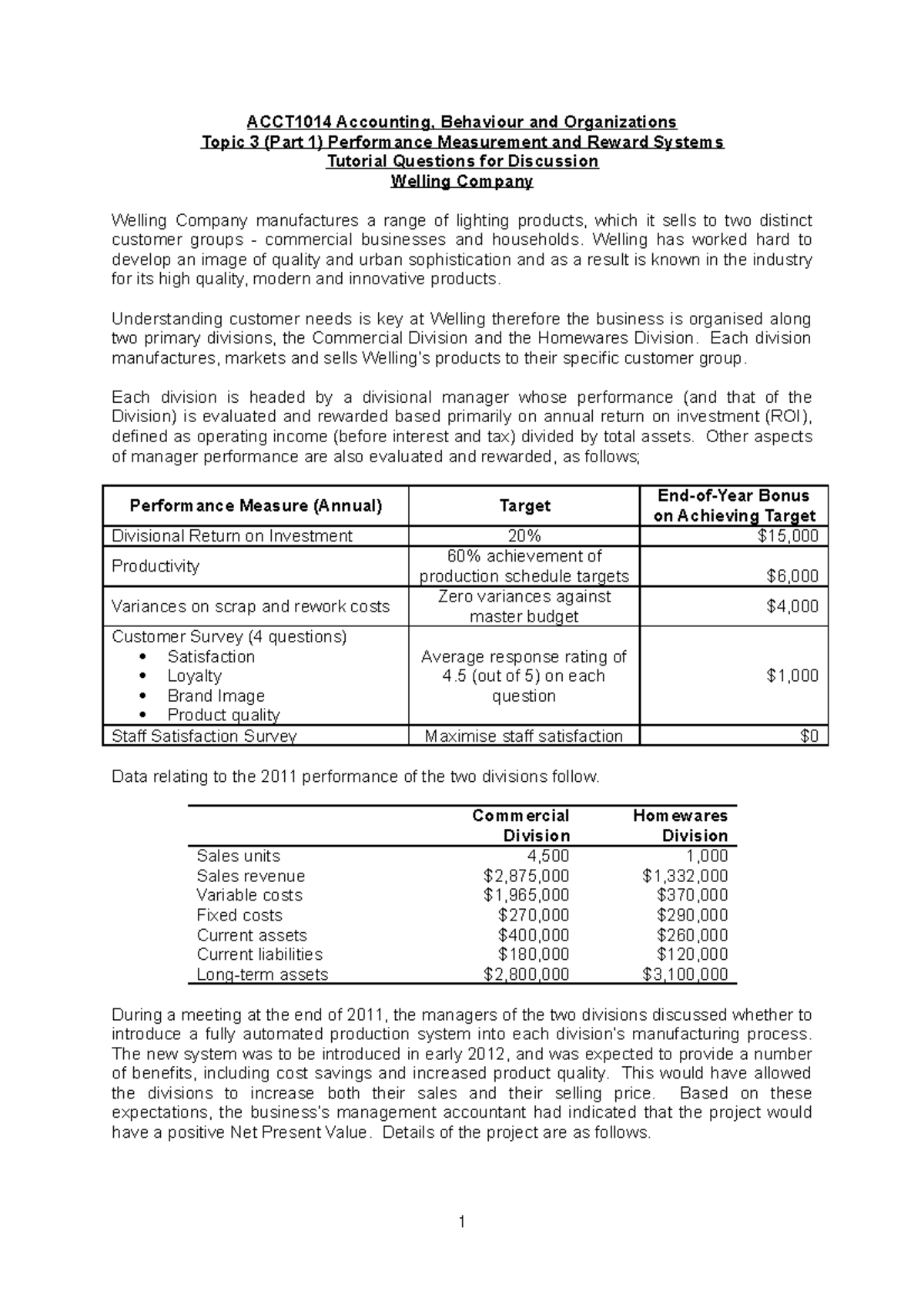 Topic 3 (Part I) Tutorial Questions - ACCT1014 Accounting, Behaviour ...