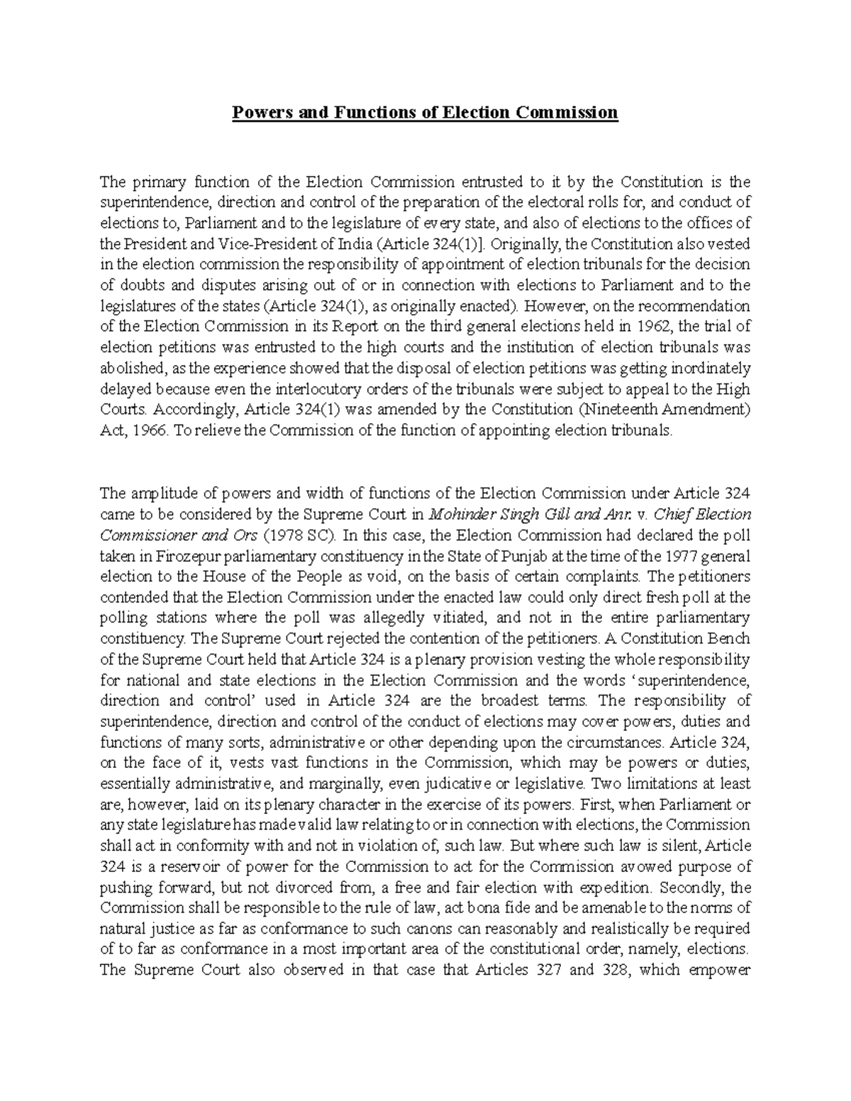 Powers and Functions of Election Commission - Originally, the ...