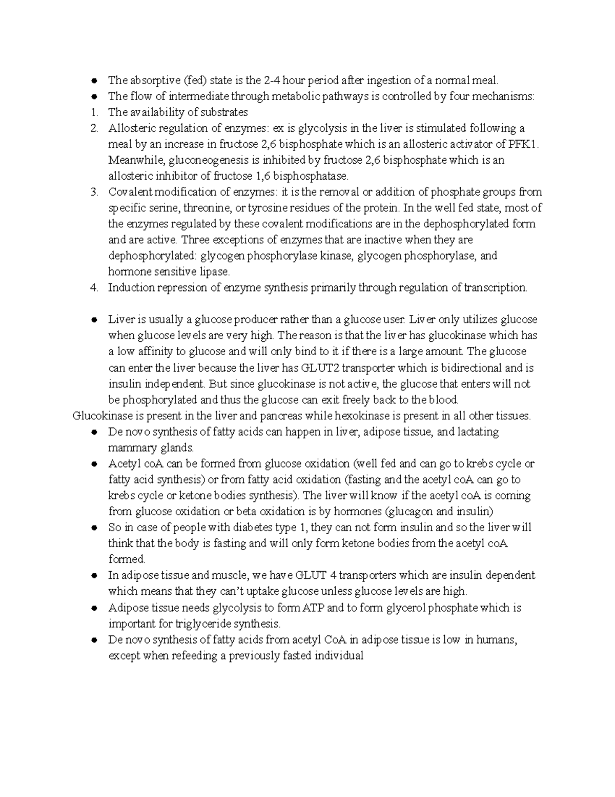 Biochemistry E8 Feed Fast cycle - The absorptive (fed) state is the 2-4 ...
