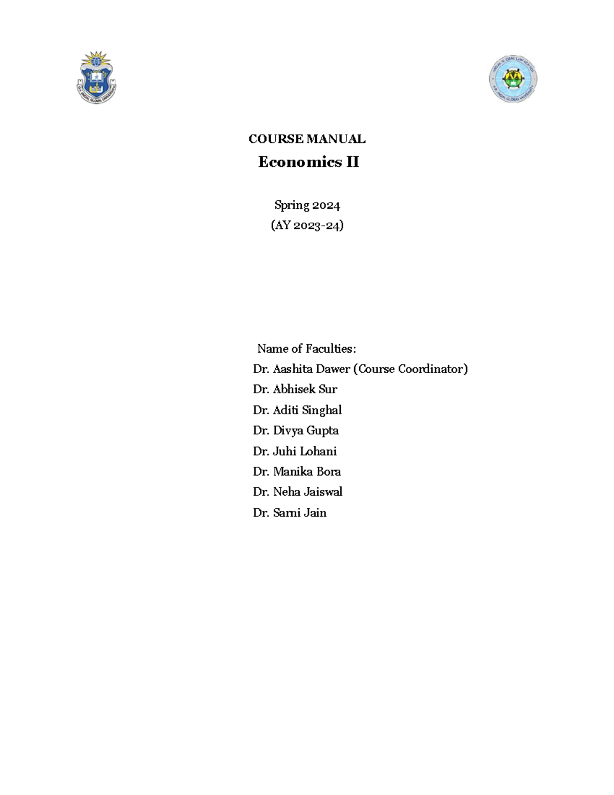 Course Manual Economics II Spring 2024 - COURSE MANUAL Economics II ...