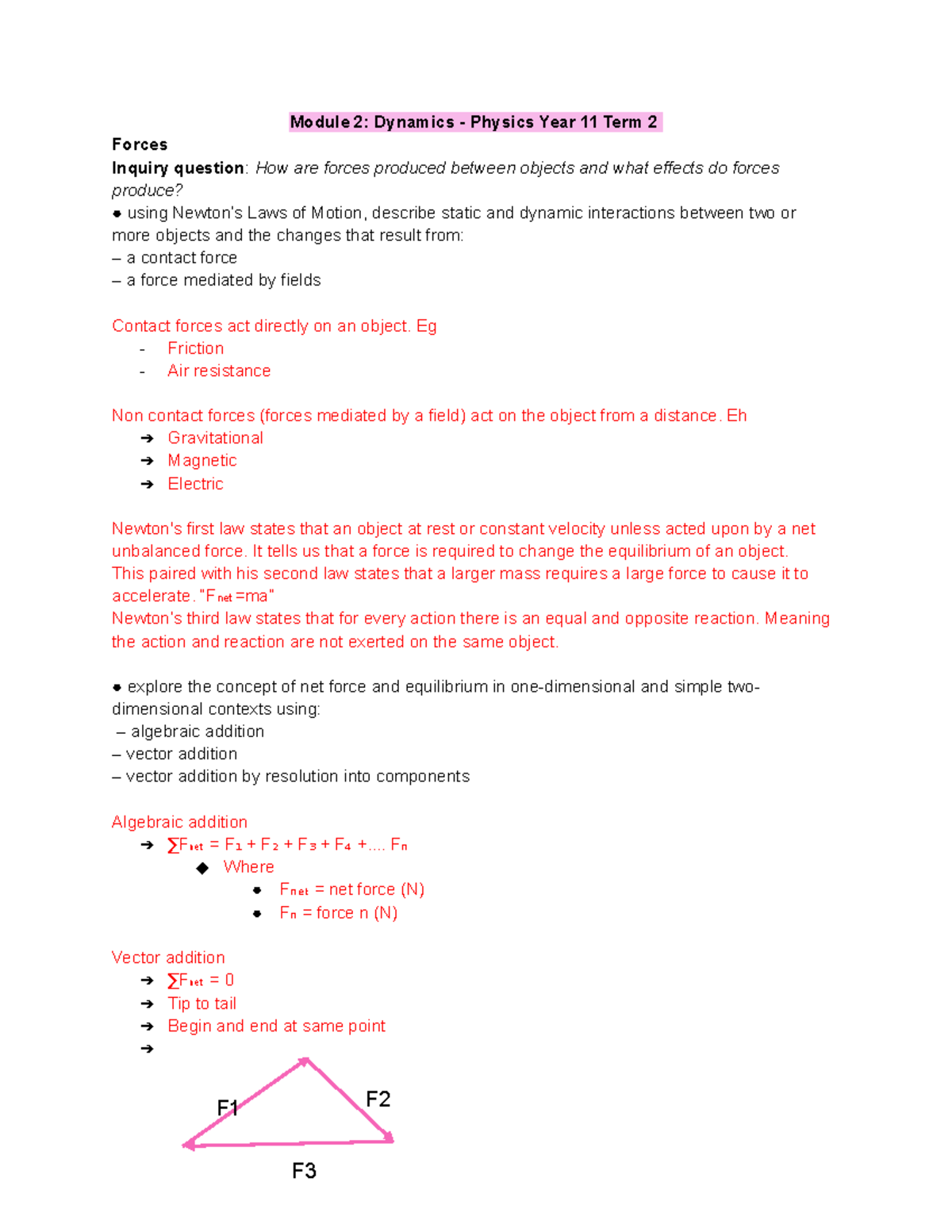 Dynamics - Physics Year 11 Term 2 - Module 2: Dynamics - Physics Year ...