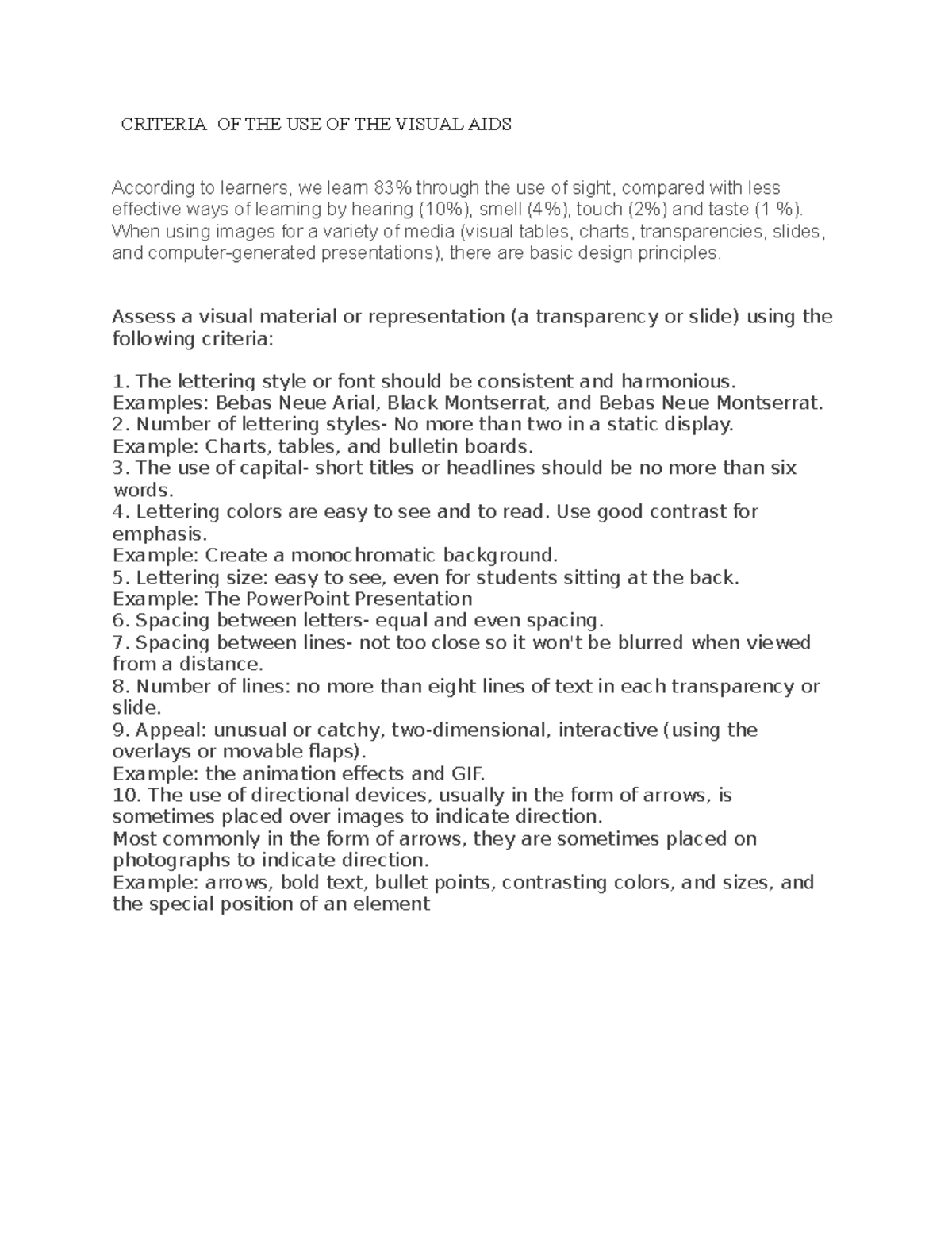 Document - assignment - CRITERIA OF THE USE OF THE VISUAL AIDS ...