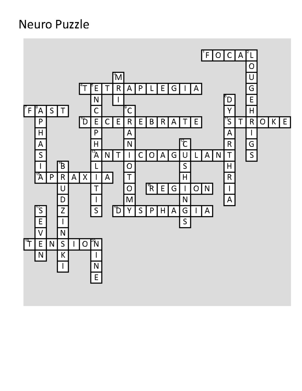 Neuro-Puzzle with answers - Neuro Puzzle 1 F O C A 2 L O 3 M U 4 T 5 E ...