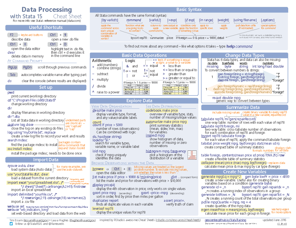 Stata Cheatsheet processing 15 June 2016 TE-REV - frequently ...