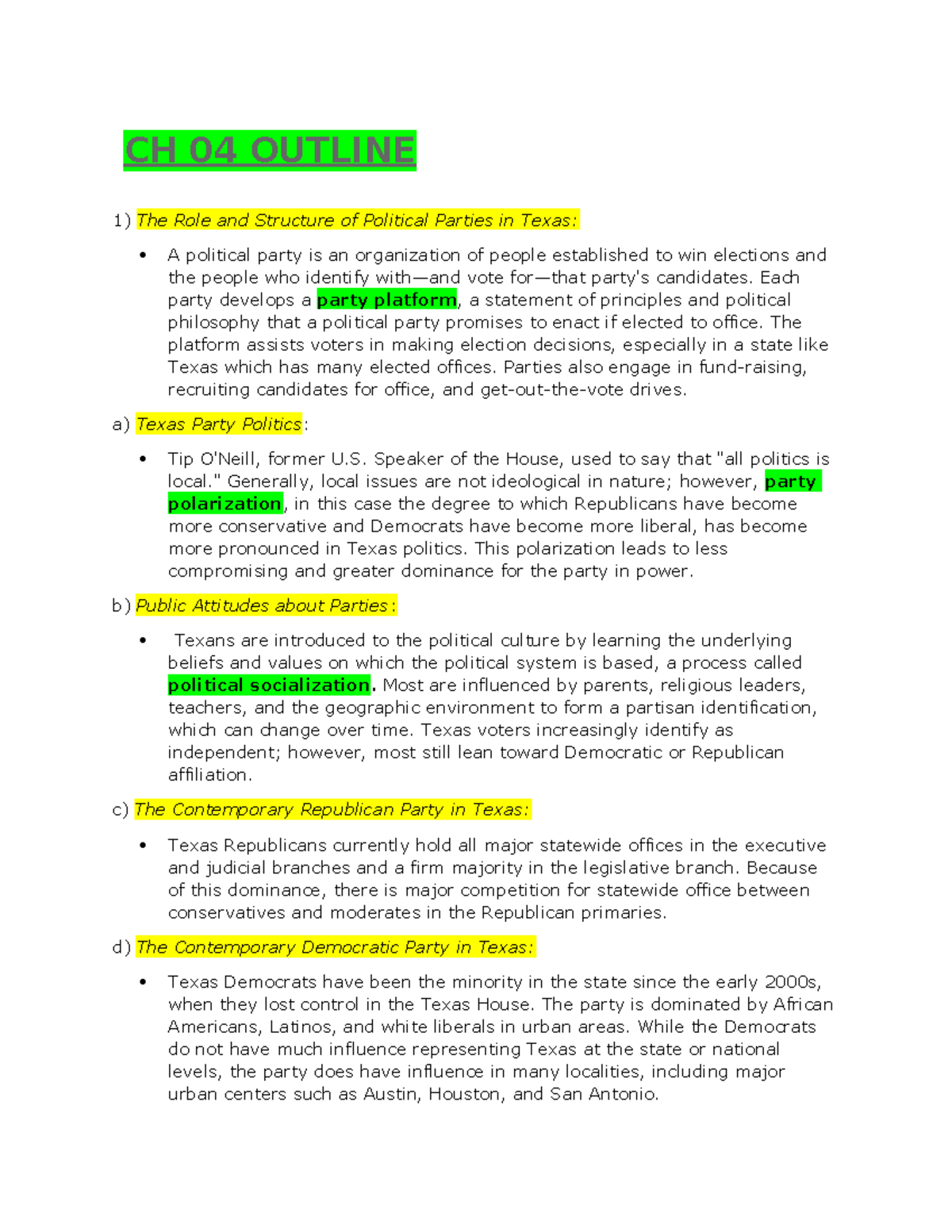 Ch4 Outline notes - CH 04 OUTLINE The Role and Structure of Political ...