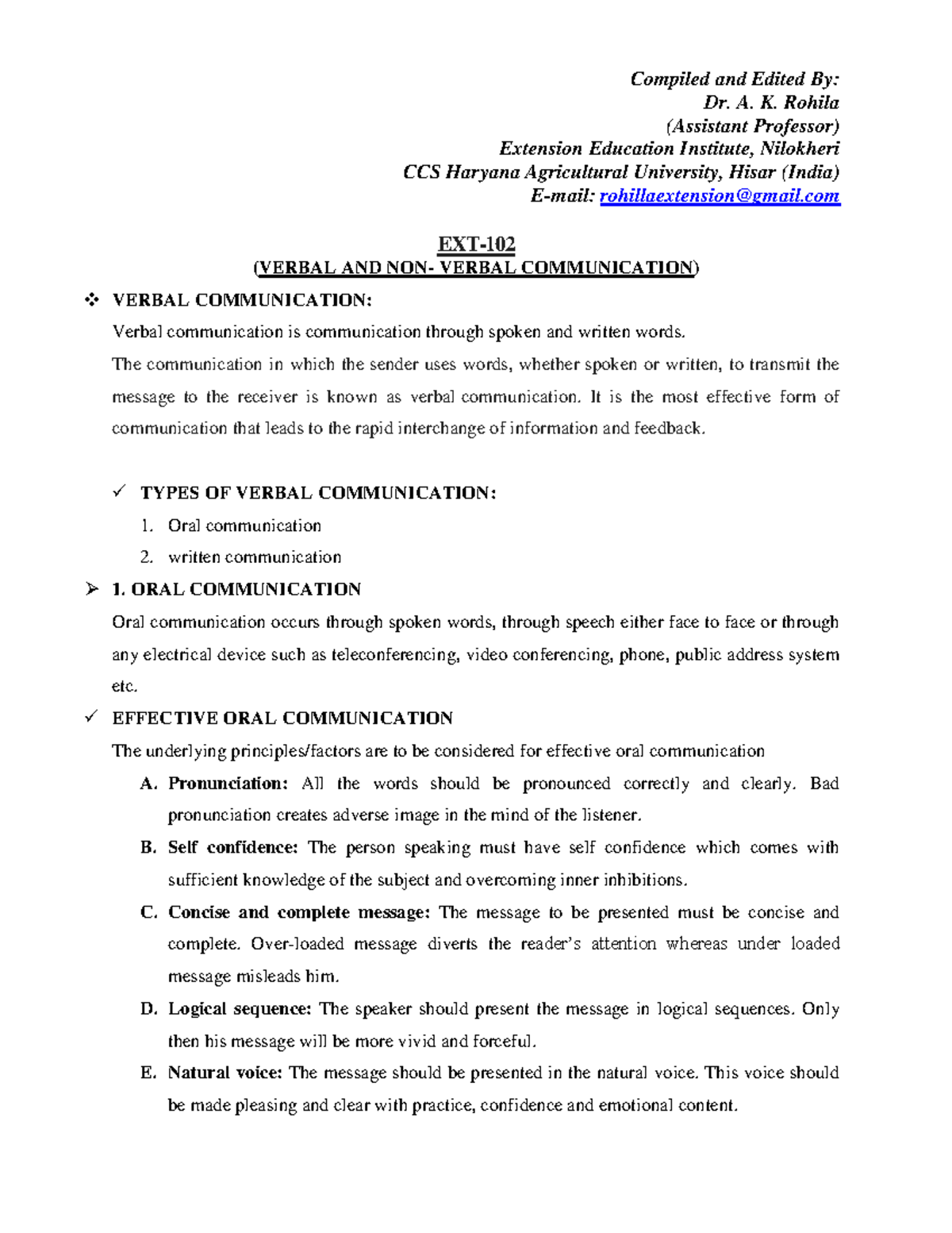 Verbal and non verbal communication - Compiled and Edited By: Dr. A. K ...