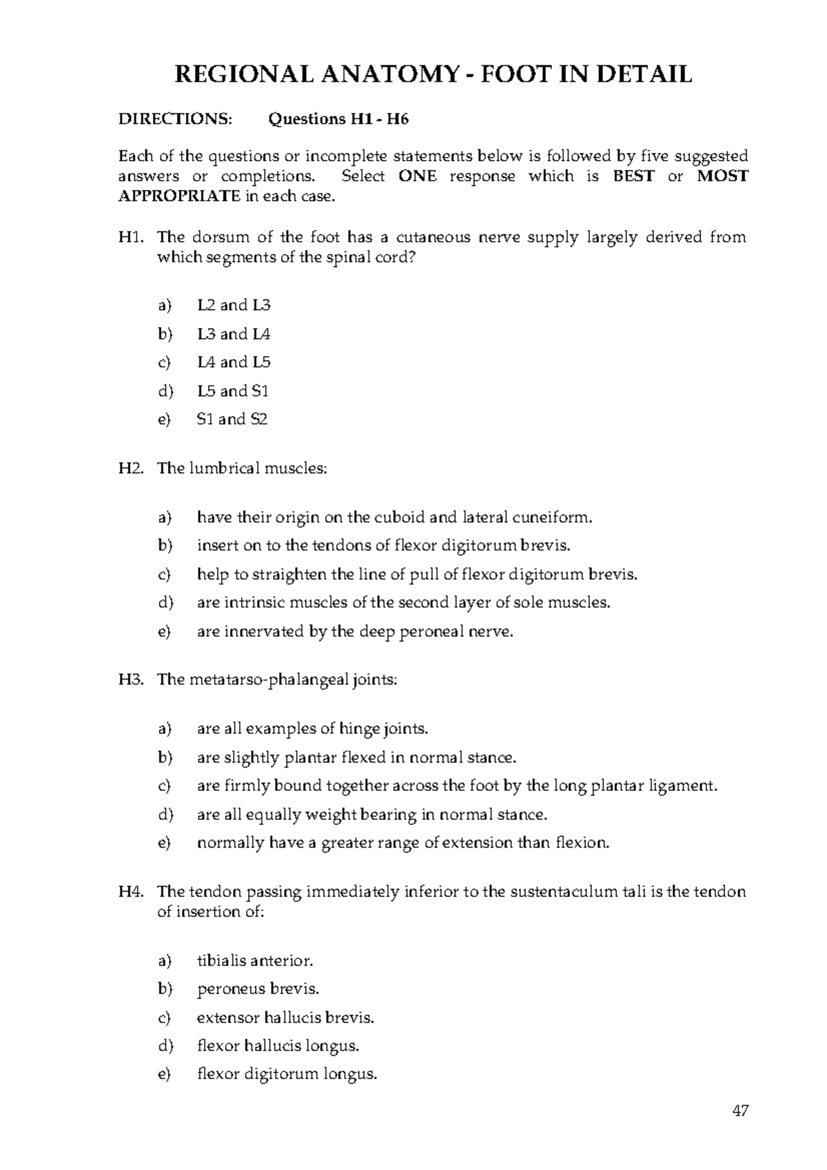 Sample/practice exam 2015, questions - Foot in detail - REGIONAL ...