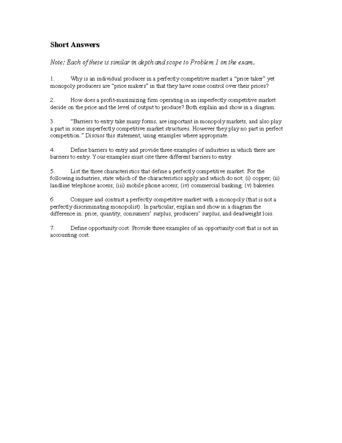 Sample/practice exam 2016, questions - Short Answers Note: Each of ...