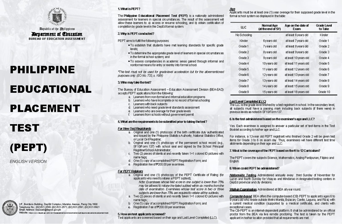 PEPT-Flyer - PEPT - PHILIPPINE EDUCATIONAL PLACEMENT TEST (PEPT ...