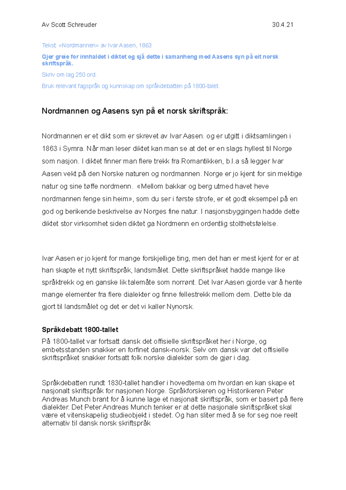 Tekst «Nordmannen» av Ivar Aasen, 1863 (Innhold) - Tekst: «Nordmannen ...