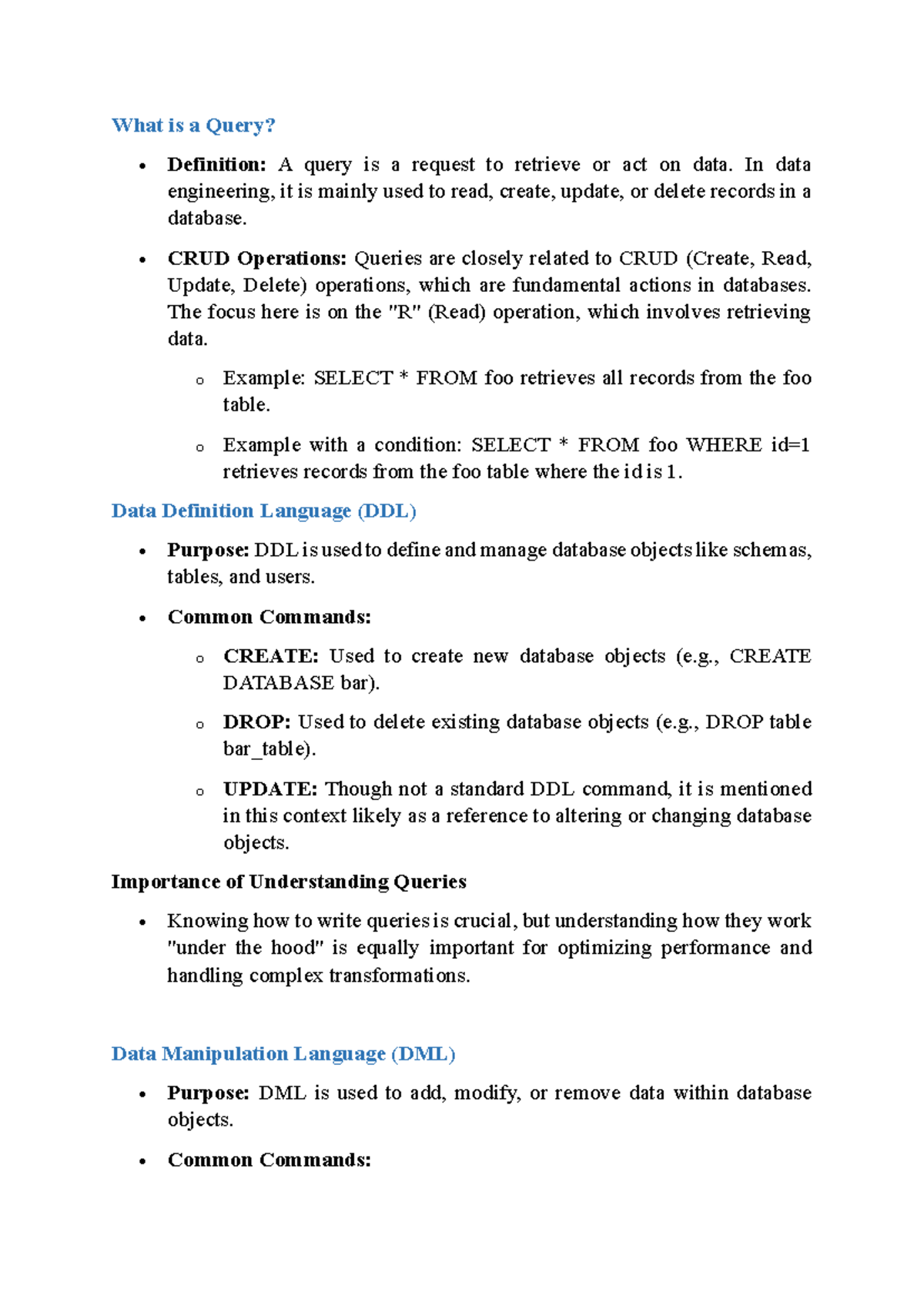 Chapter 8 - sdf - What is a Query? • Definition: A query is a request ...