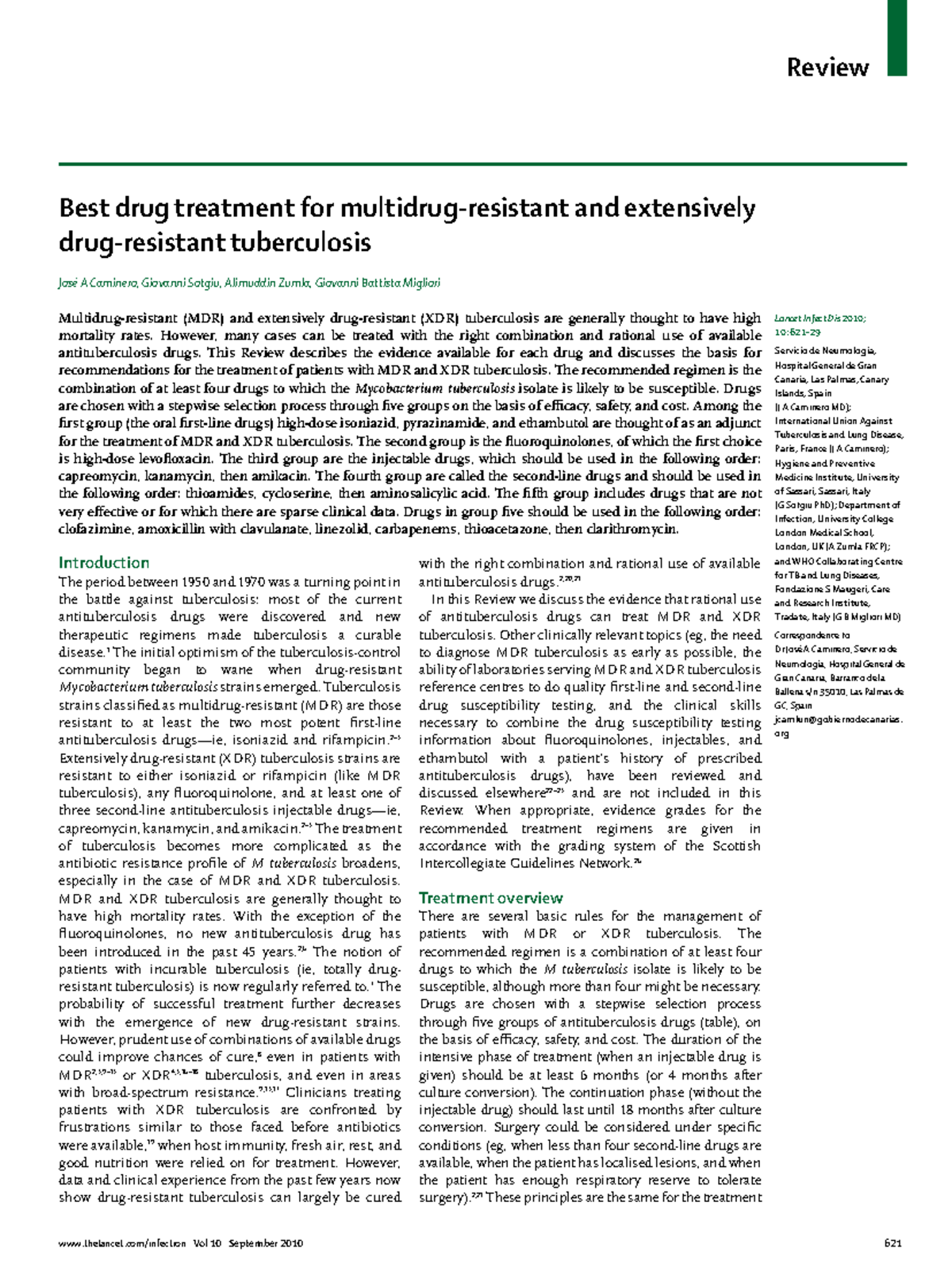 Best drug treatment for multidrug resist - Lancet Infect Dis 2010; 10: ...